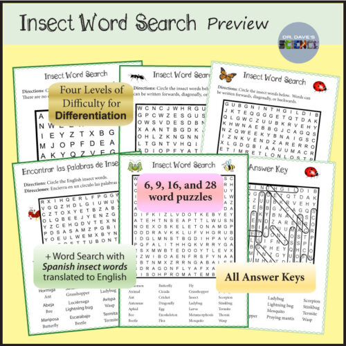 Insects and Bugs Word Search Puzzle Insect Activity - Made By Teachers