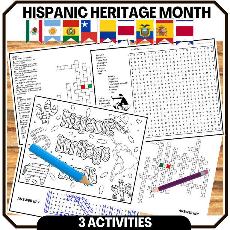 Hispanic Heritage Month Coloring Pages Wordsearch Crossword Vocabulary ...