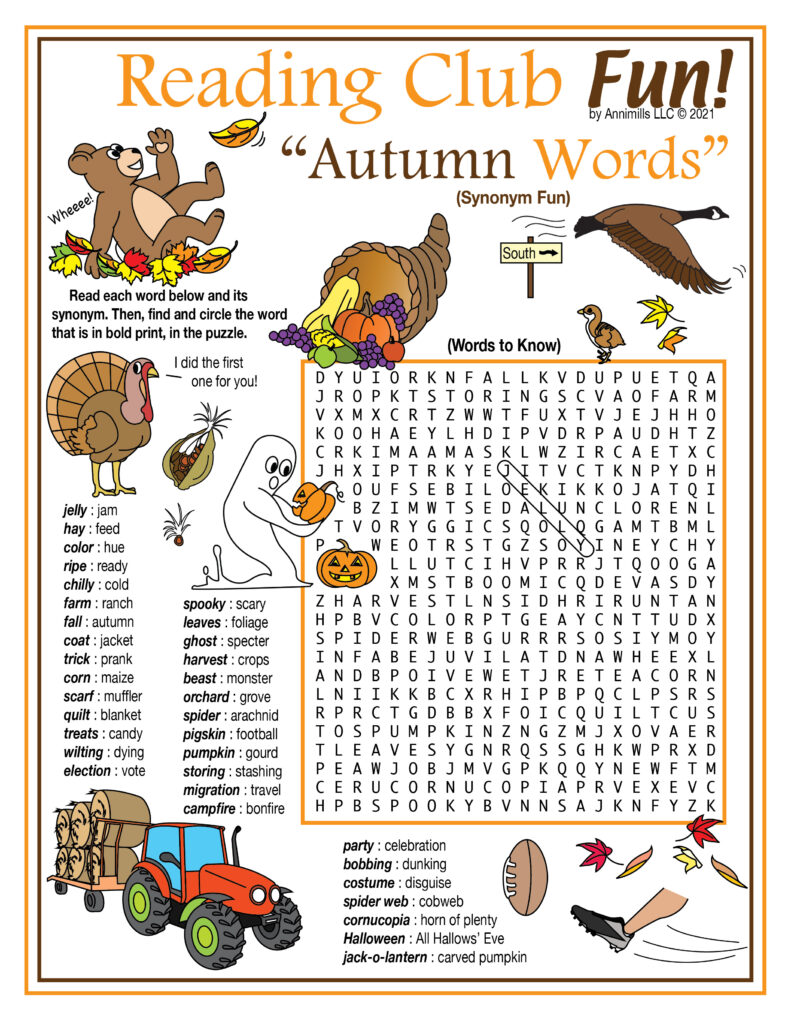 Fall / Autumn Vocabulary - Synonyms - Crossword Puzzle & Word Search ...