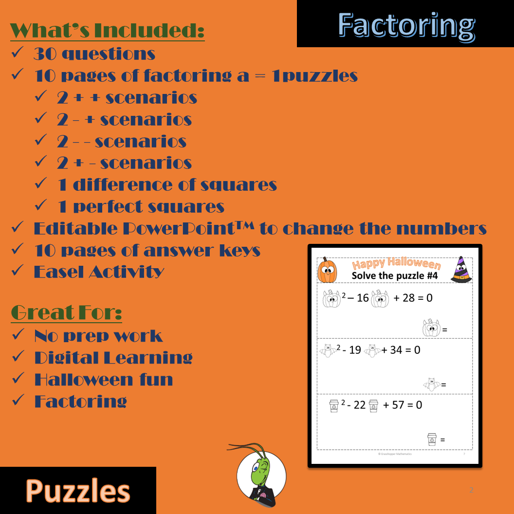 Halloween Themed Factoring A=1 | Logic Puzzles | Algebra 1 | Made By ...