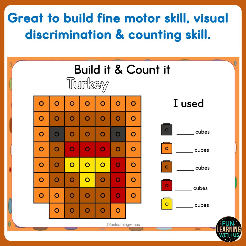 Thanksgiving Linking Cubes Mats | Fine motor Skill Math or STEM Center ...