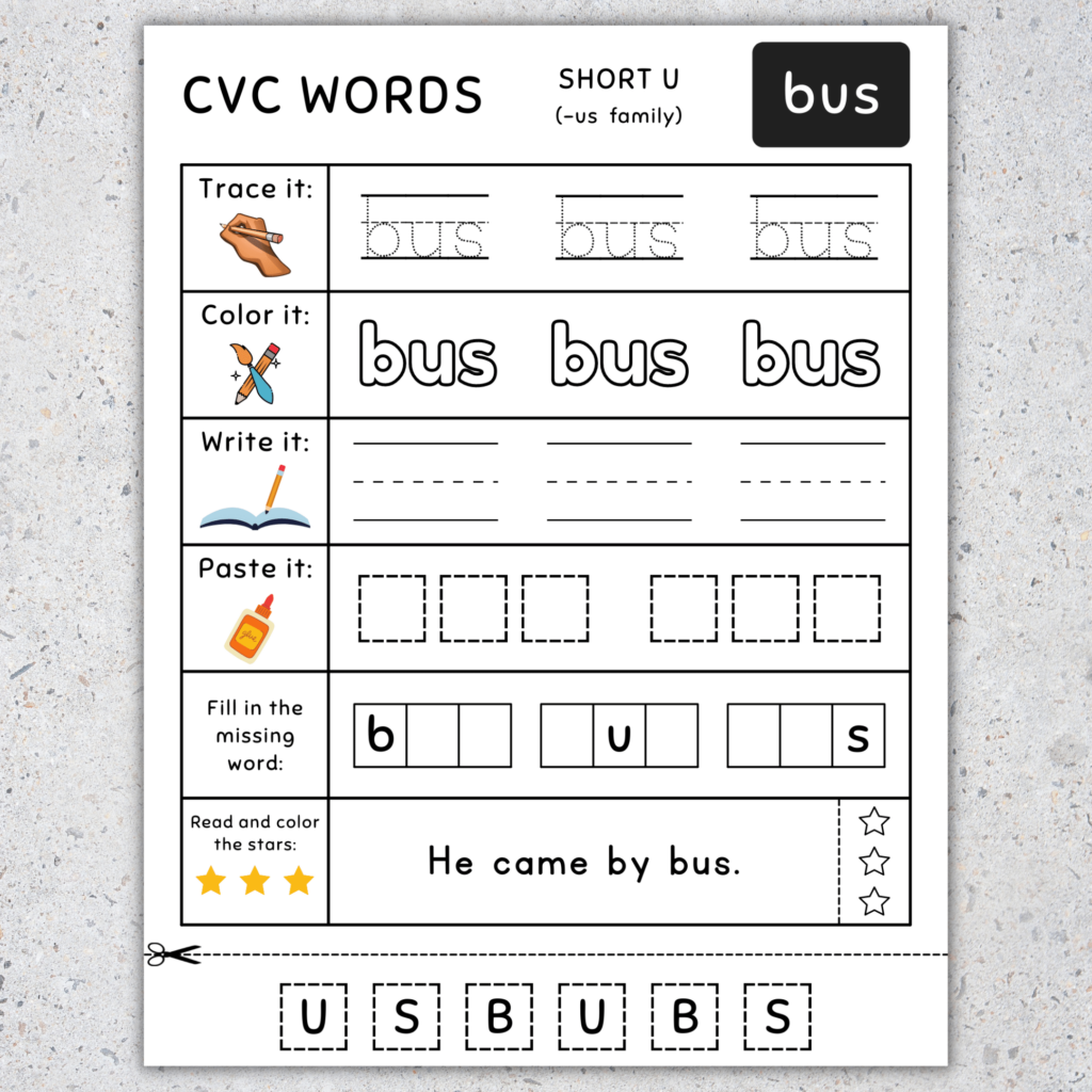CVC Words Worksheets: Read, Write, Color, Trace All-In-One Worksheet ...