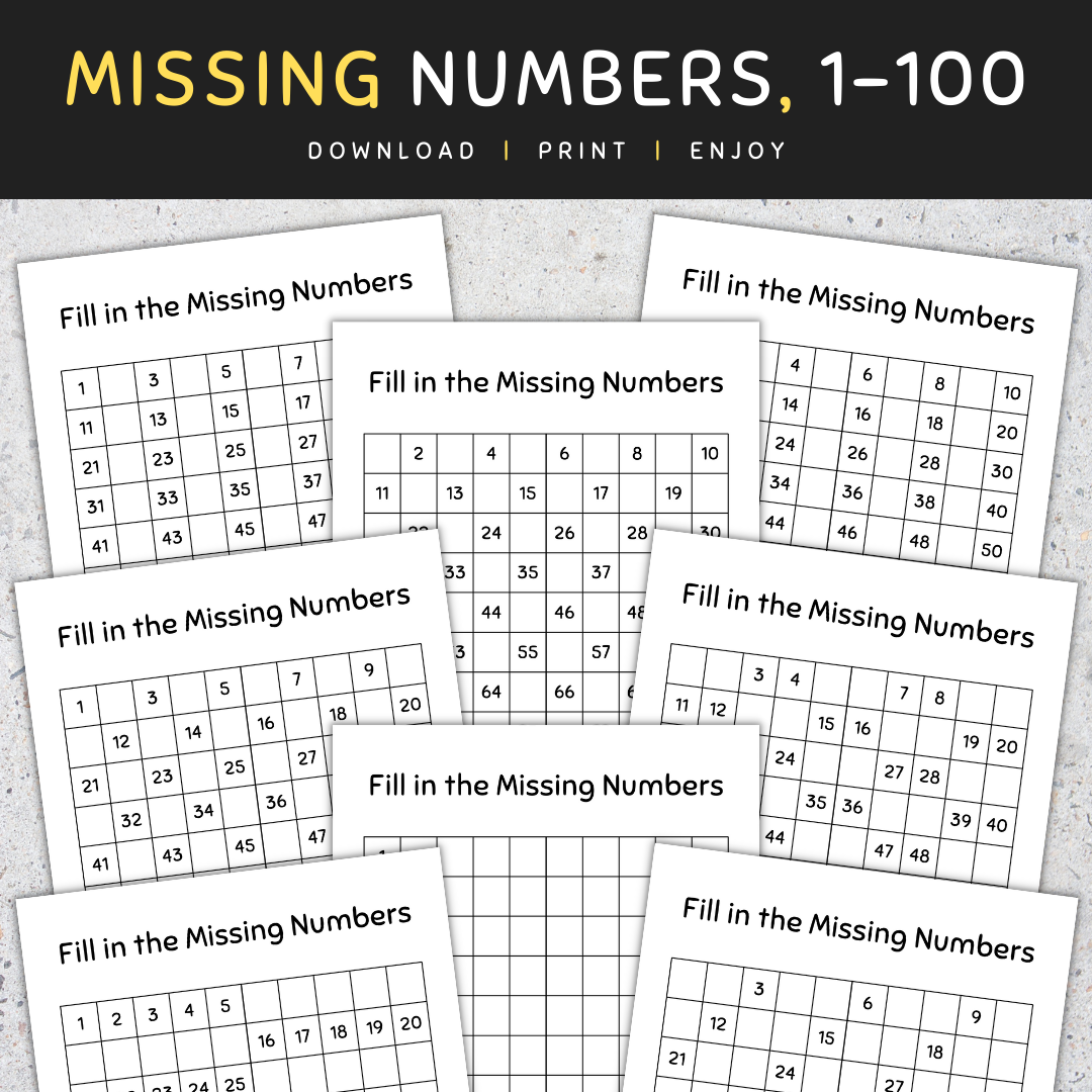Fill In The Missing Numbers 1 100 100s Chart Missing Numbers NO PREP 