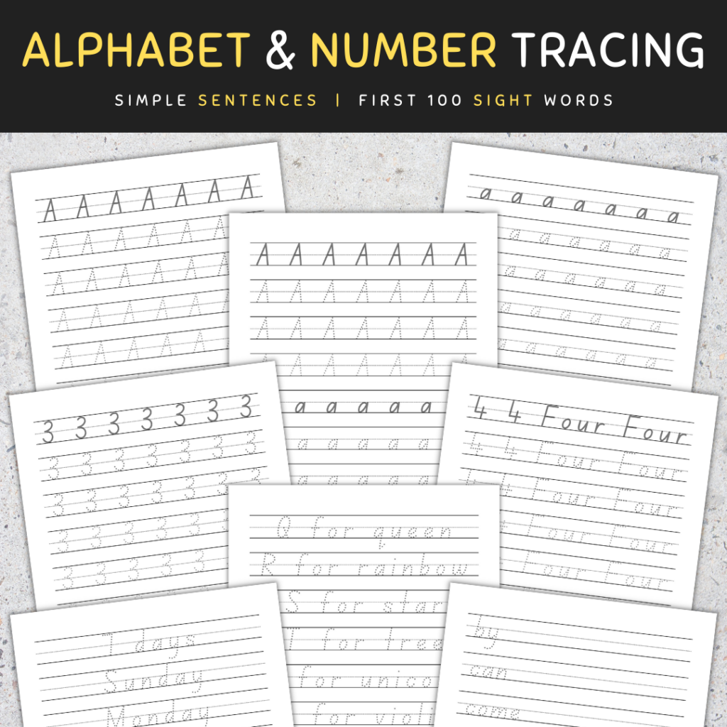 Alphabet & Number Tracing Worksheets: Handwriting Practice Pages ...