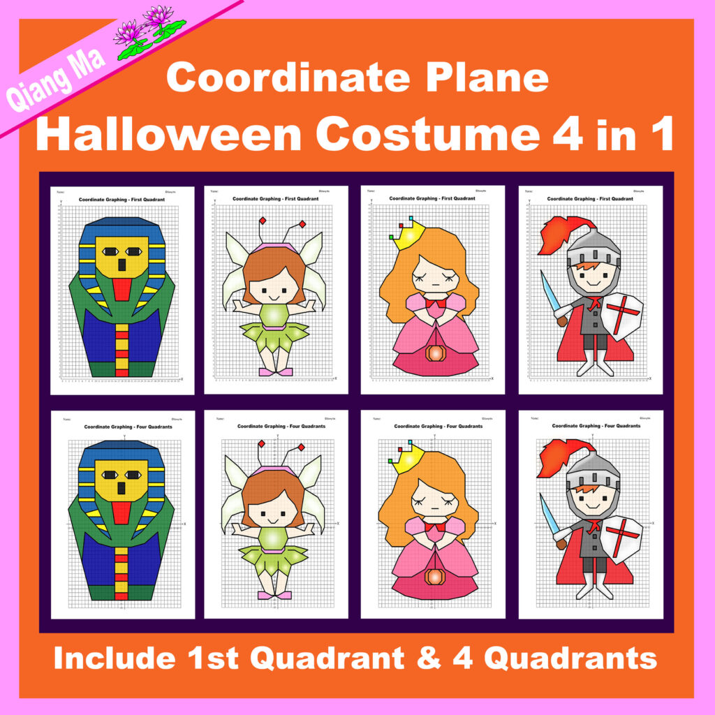 Halloween Coordinate Plane Graphing Picture: Costume Bundle 4 in 1 ...