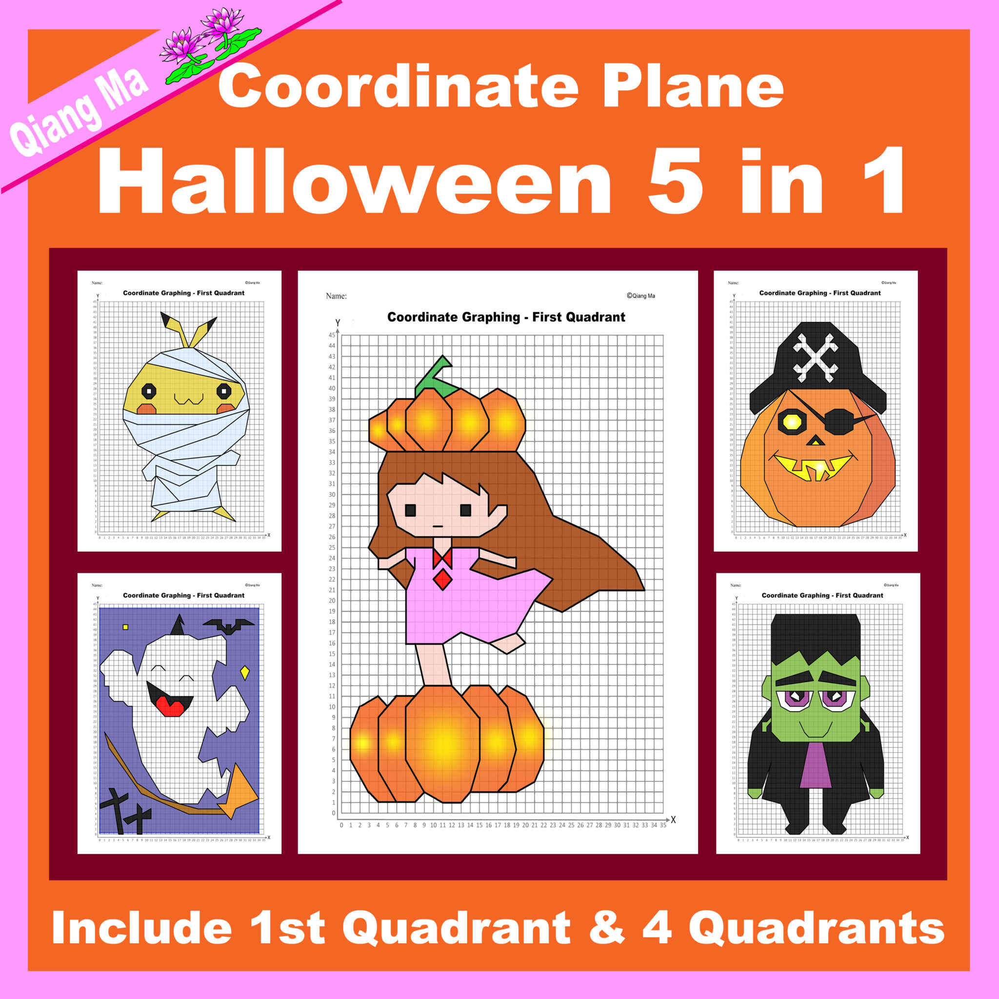 Halloween Coordinate Plane Graphing Picture: Halloween Bundle 5 in 1 ...