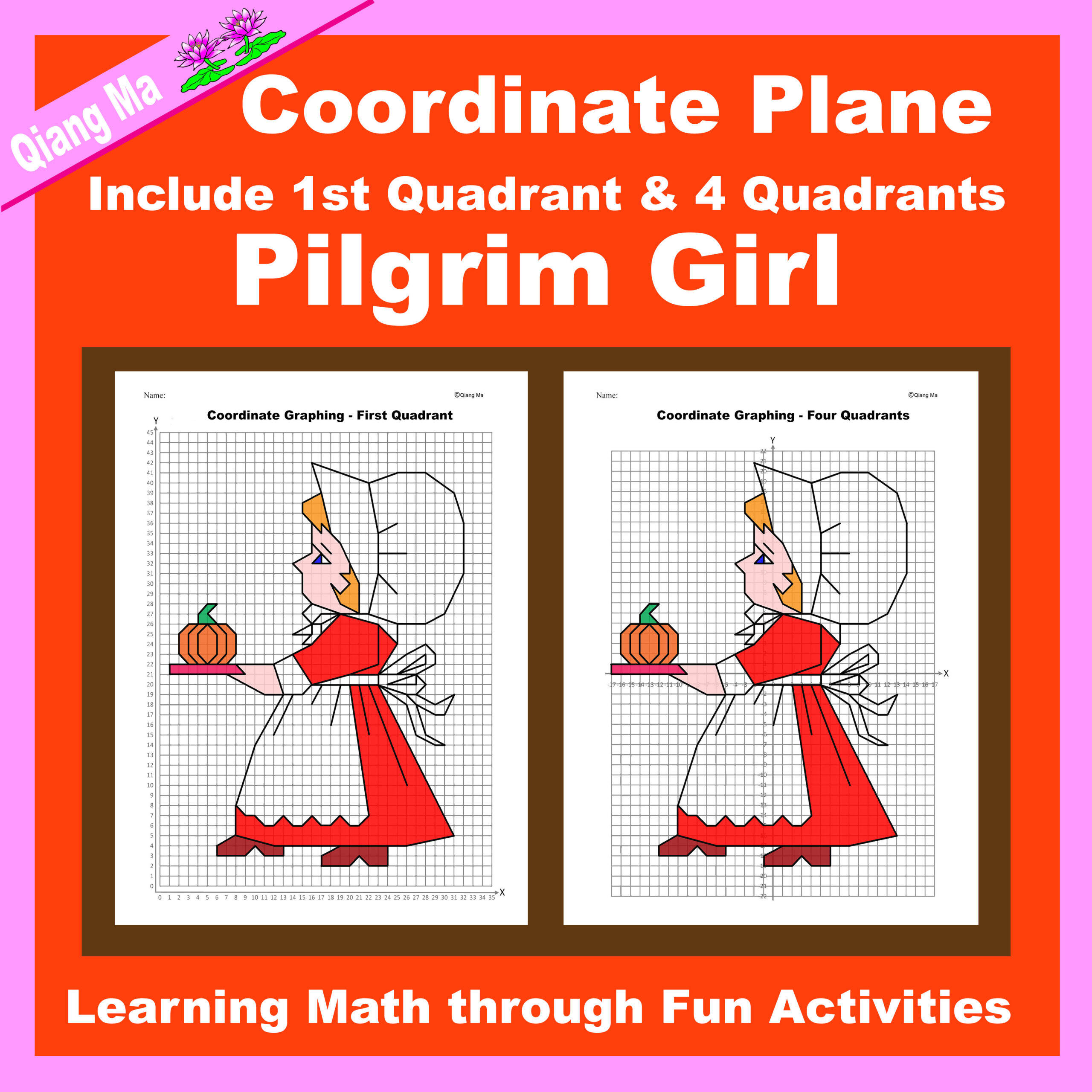 Thanksgiving Coordinate Plane Graphing Picture: Pilgrim Girl - Made By ...