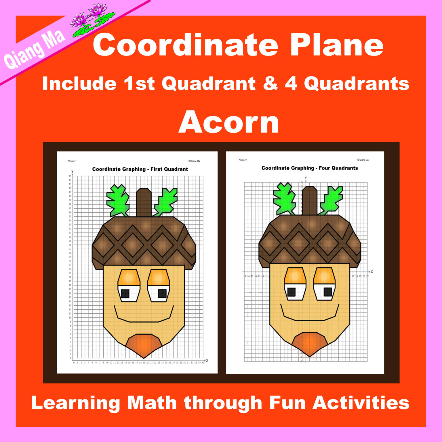 Thanksgiving Coordinate Plane Graphing Picture: Acorn | Made By Teachers