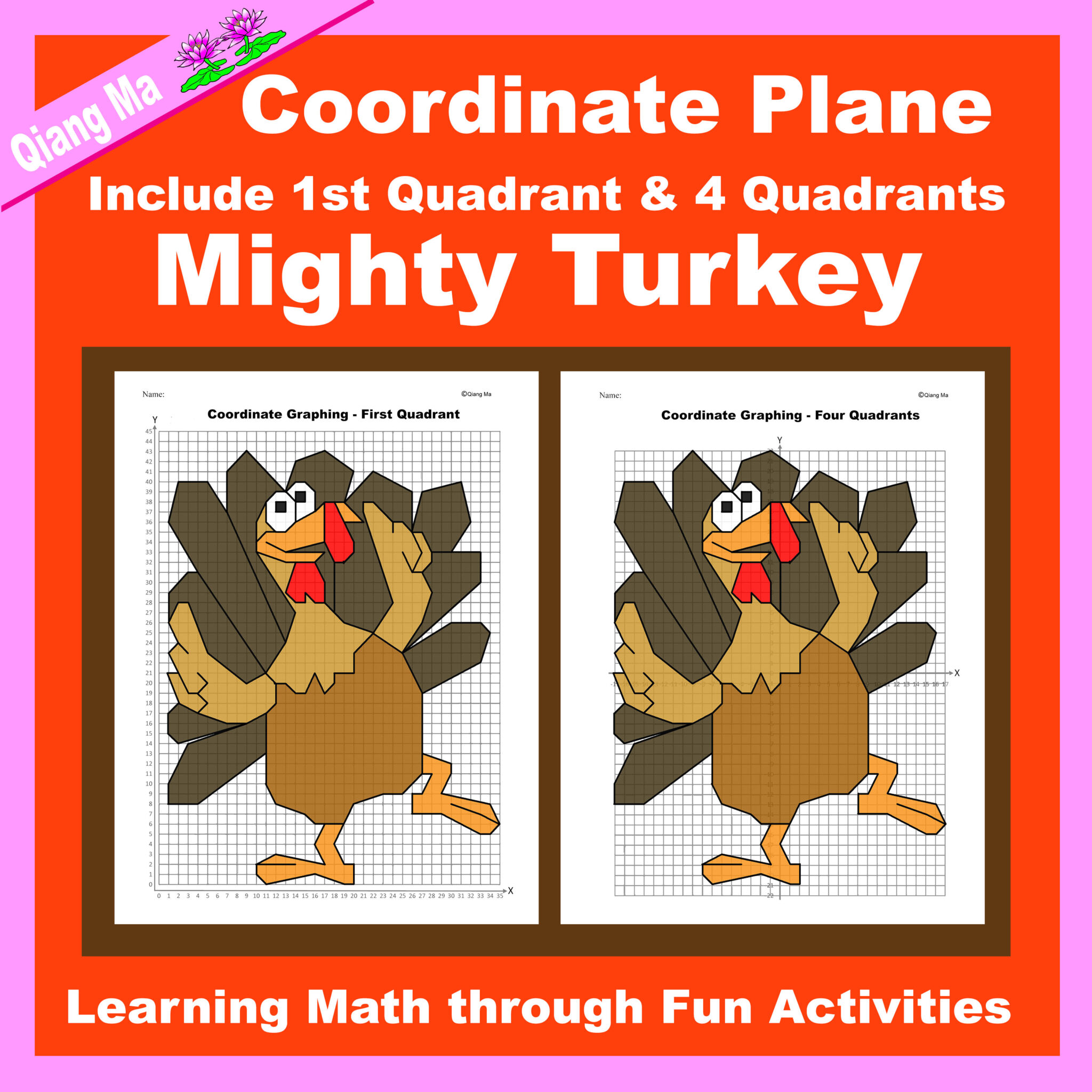 Thanksgiving Coordinate Plane Graphing Picture: Mighty Turkey | Made By ...