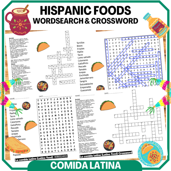 Hispanic Heritage Month La comida latina (Latino food) Word Search ...