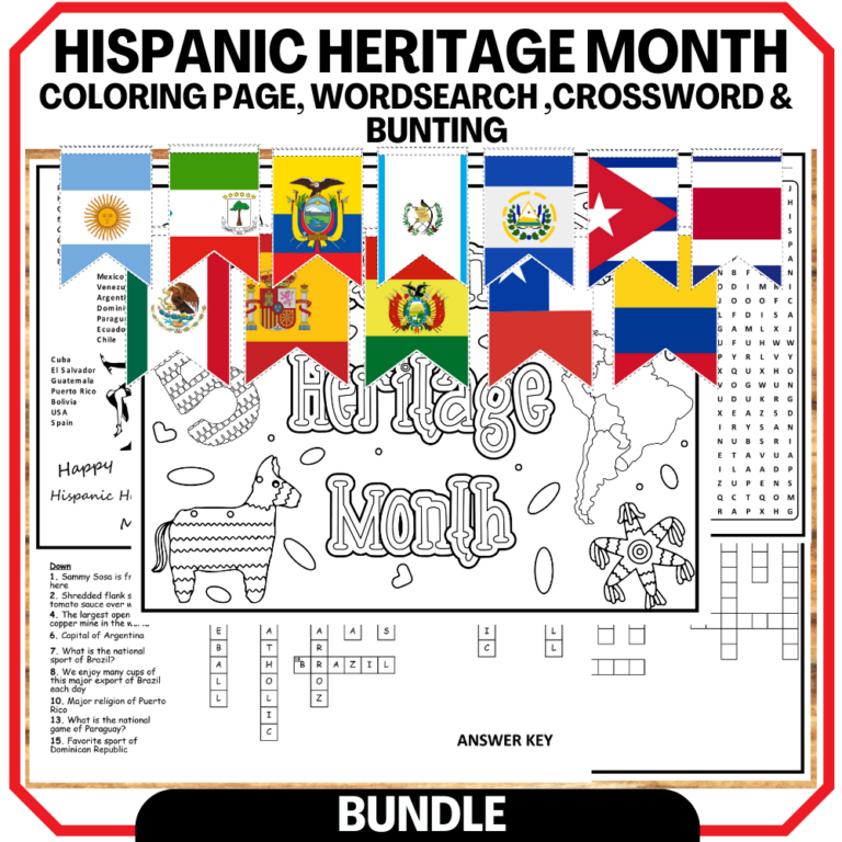 Hispanic Heritage Month Coloring Pages Wordsearch Crossword Vocabulary ...