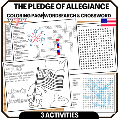 Pledge of Allegiance Vocabulary Wordsearch,Crossword and Coloring ...