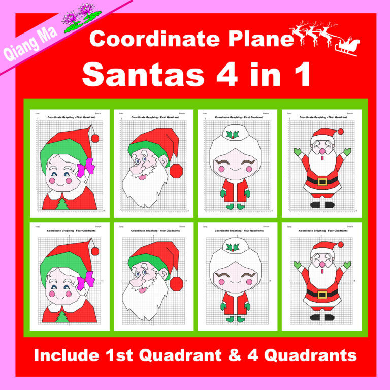 Christmas Coordinate Plane Graphing Picture: Santa Bundle 4 in 1 | Made ...
