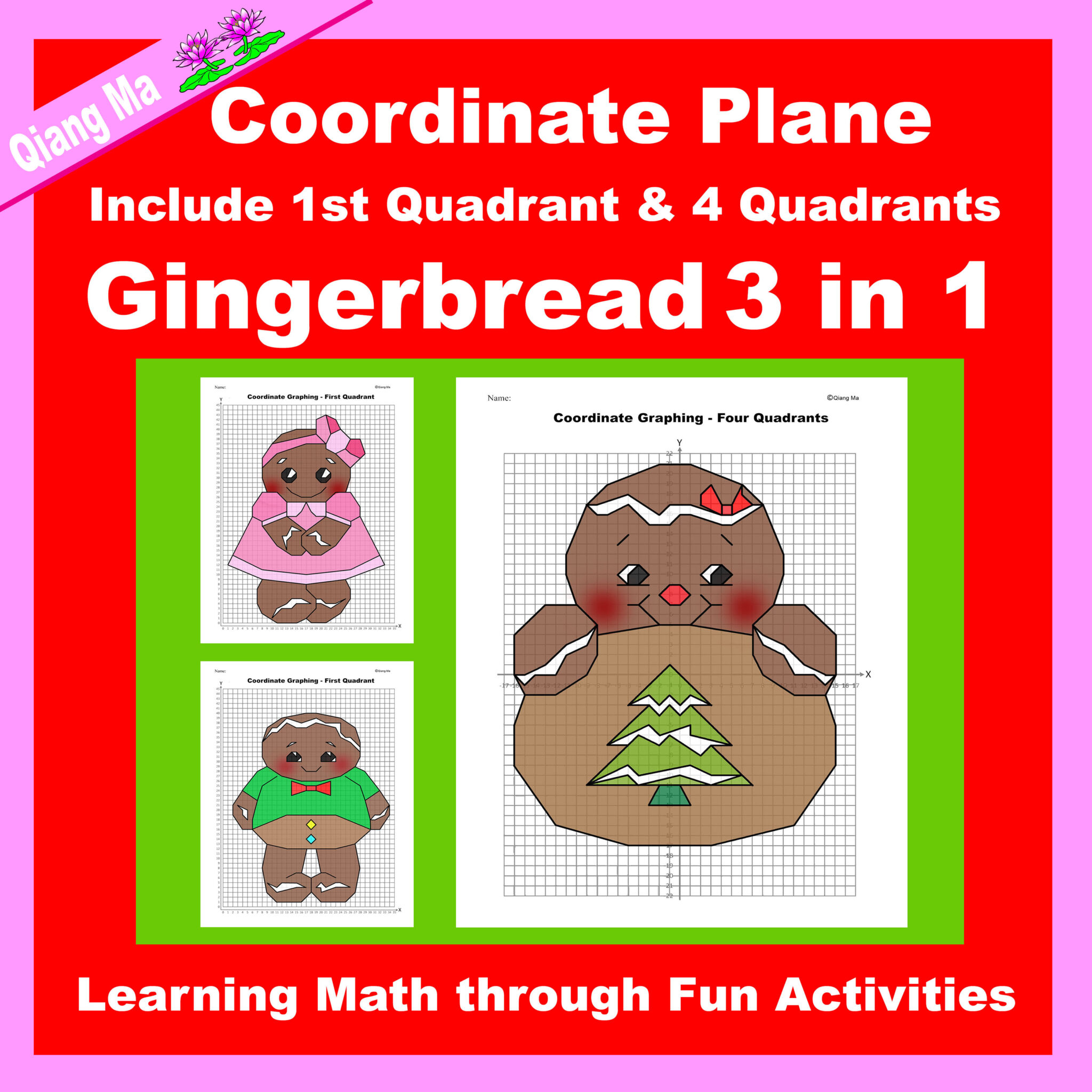 Christmas Coordinate Plane Graphing Picture: Gingerbread Bundle 3 in 1 ...