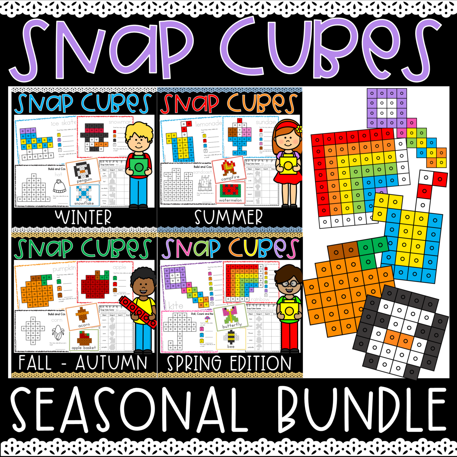 Snap Cube Mats Fine Motor Skills Counting Cube Centers SEASONAL BUNDLE ...