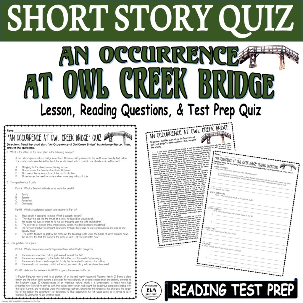 An Occurrence at Owl Creek Bridge Quiz Test Prep Reading Comprehension ...