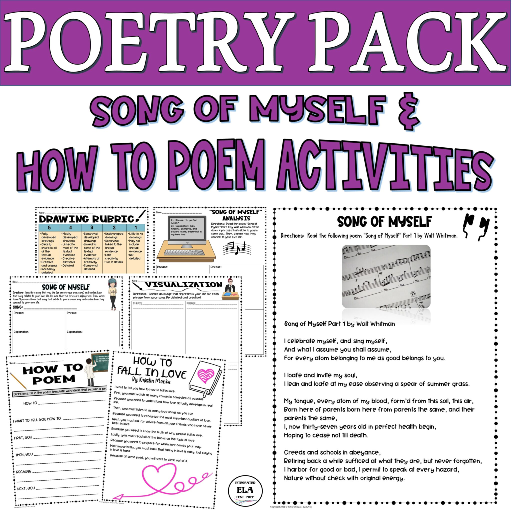 Song of Myself Poetry Activity and Poetry Writing Template Activity How ...