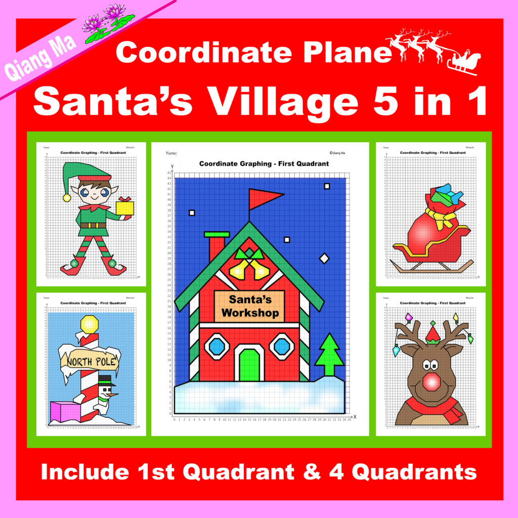 Christmas Coordinate Plane Graphing Picture: Christmas Village 5 in 1 ...