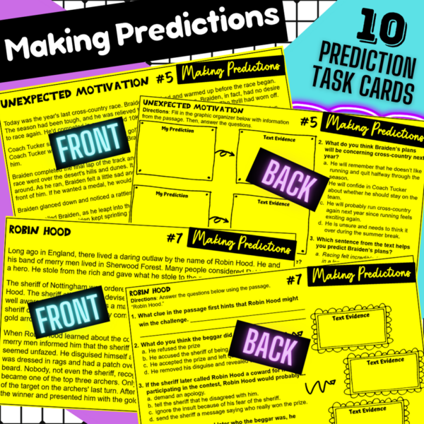 Making Inferences and Predictions Reading Comprehension Task Cards ...