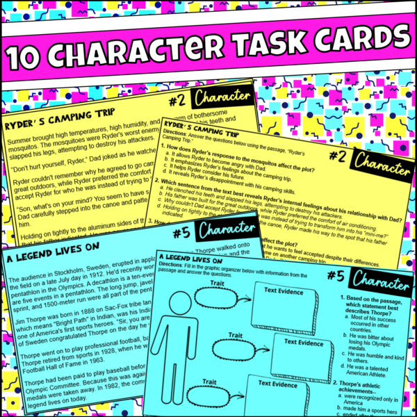 Character and Point of View Reading Comprehension Task Cards for 3rd ...