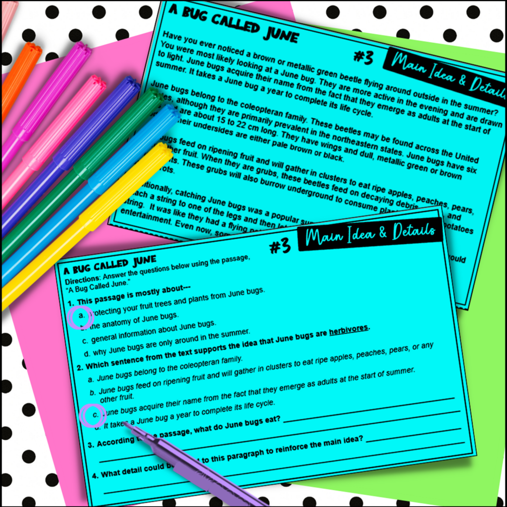 Reading Comprehension Task Cards for 3rd-6th Grade Test Prep MINI ...