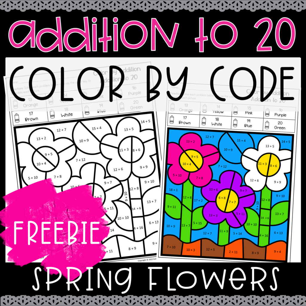 Spring Flowers Addition to 20 Color by Code FREEBIE | Made By Teachers