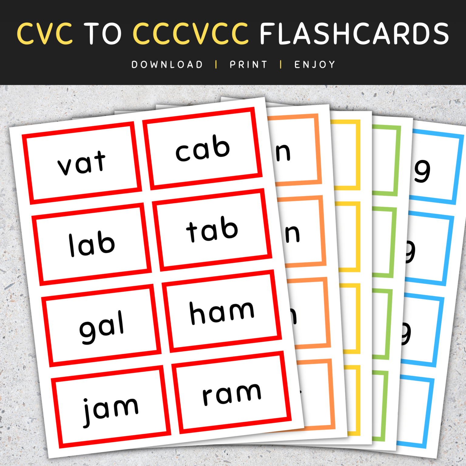 Flash Cards MEGA Bundle: CVC to CCCVCC Words, 10 Words Lists, [SET 1 ...
