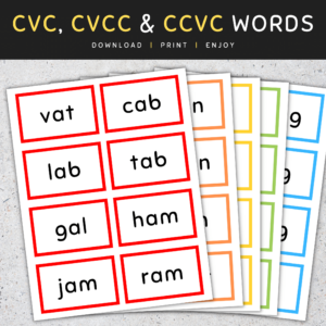 CCCVC Words Tracing Flashcards: Short Vowels (A E I O U), CCCVC Words ...