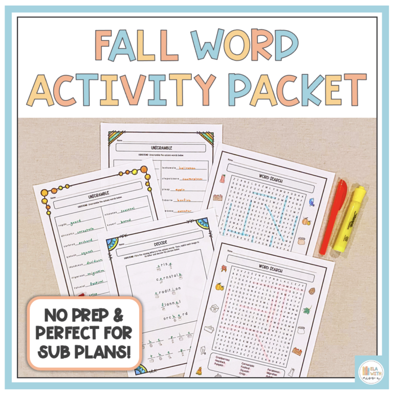 Fall Activities for Middle School ELA | Printable No Prep Fall Vocab ...