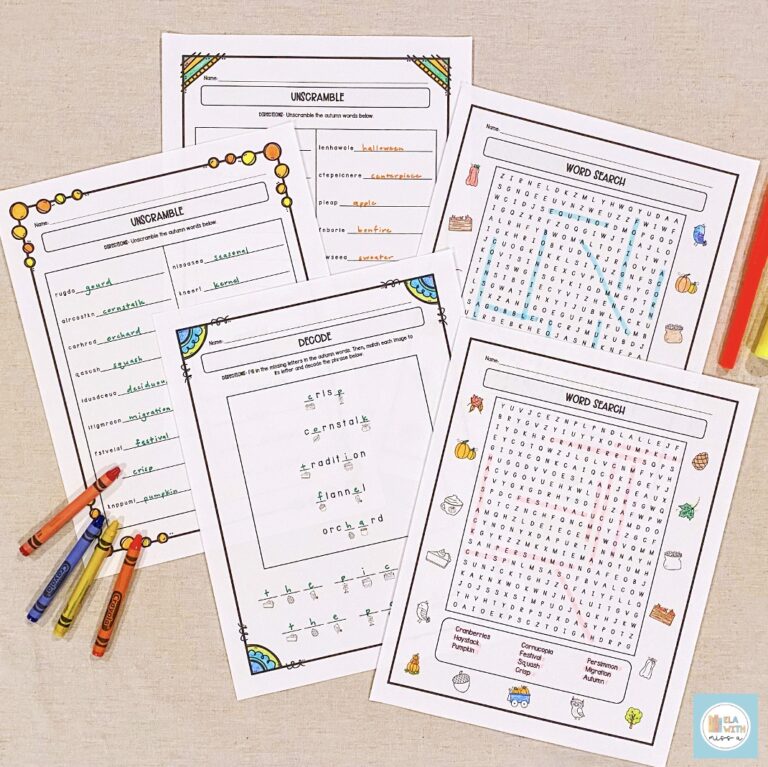 Fall Activities for Middle School ELA | Printable No Prep Fall Vocab ...