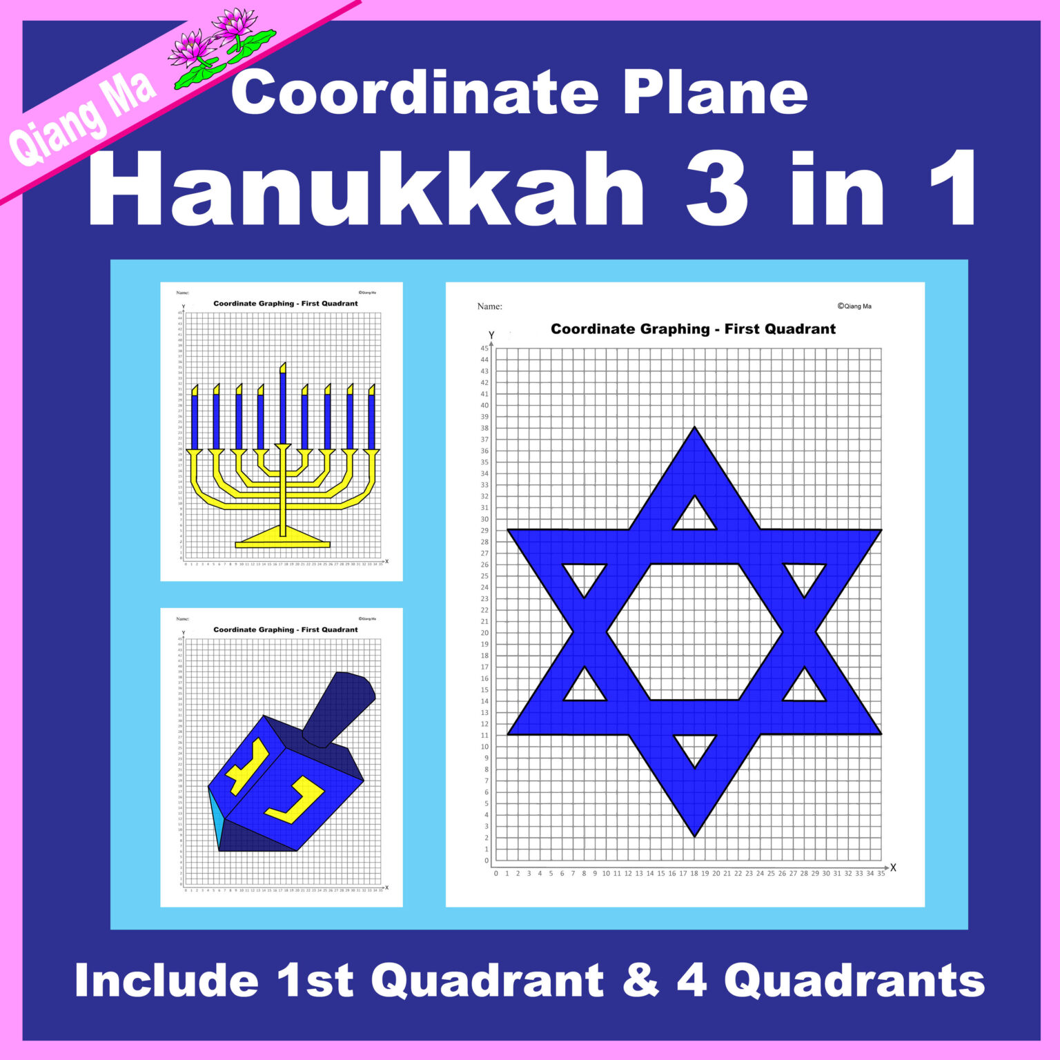 Hanukkah Coordinate Plane Graphing Picture: Hanukkah Bundle 3 in 1 ...