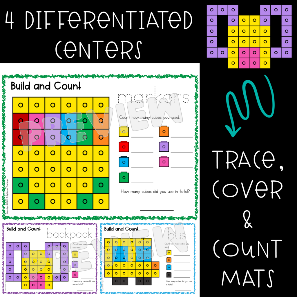 Back to School Snap Cube Mats Fine Motor Skills Counting Cube Centers ...