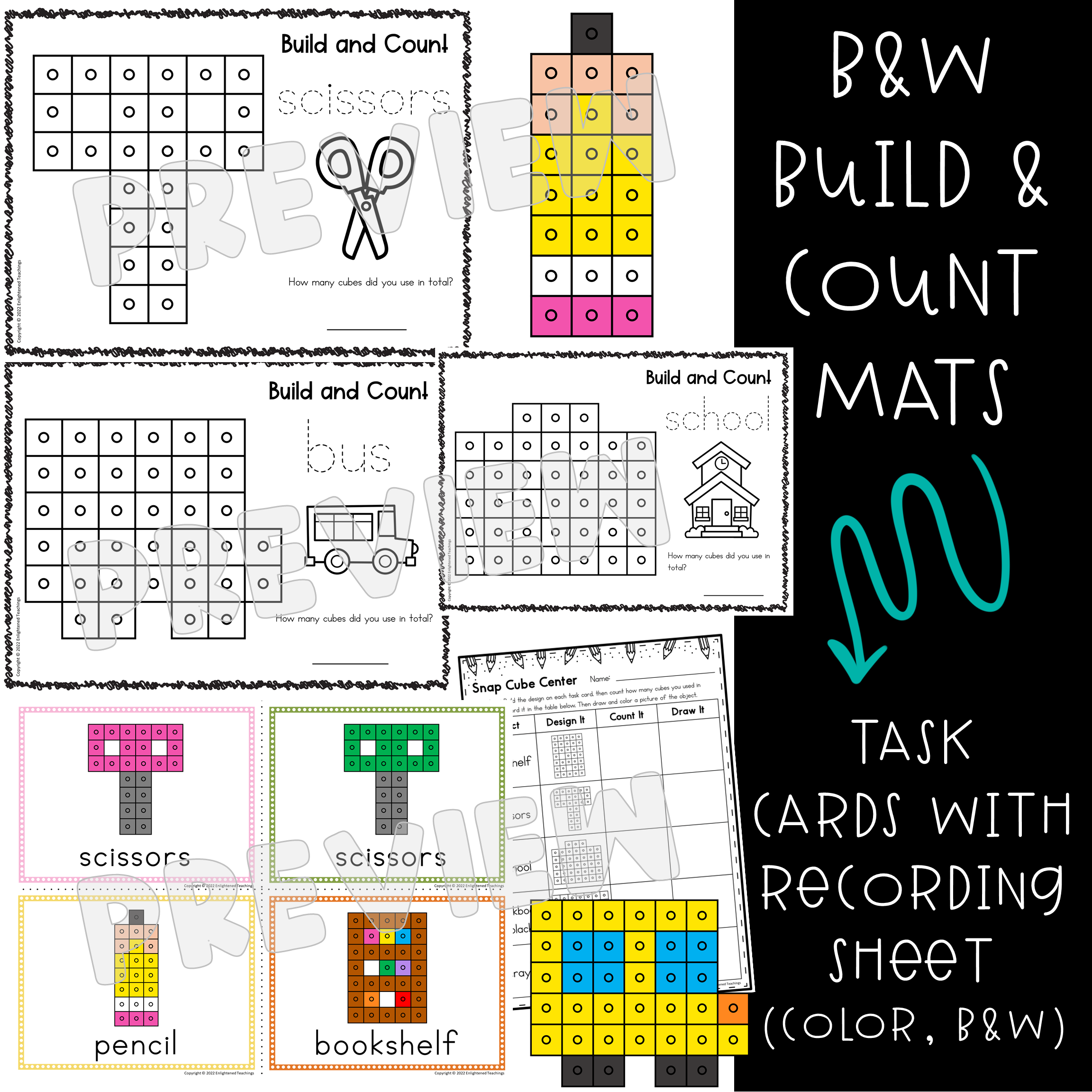 Back To School Snap Cube Mats Fine Motor Skills Counting Cube Centers