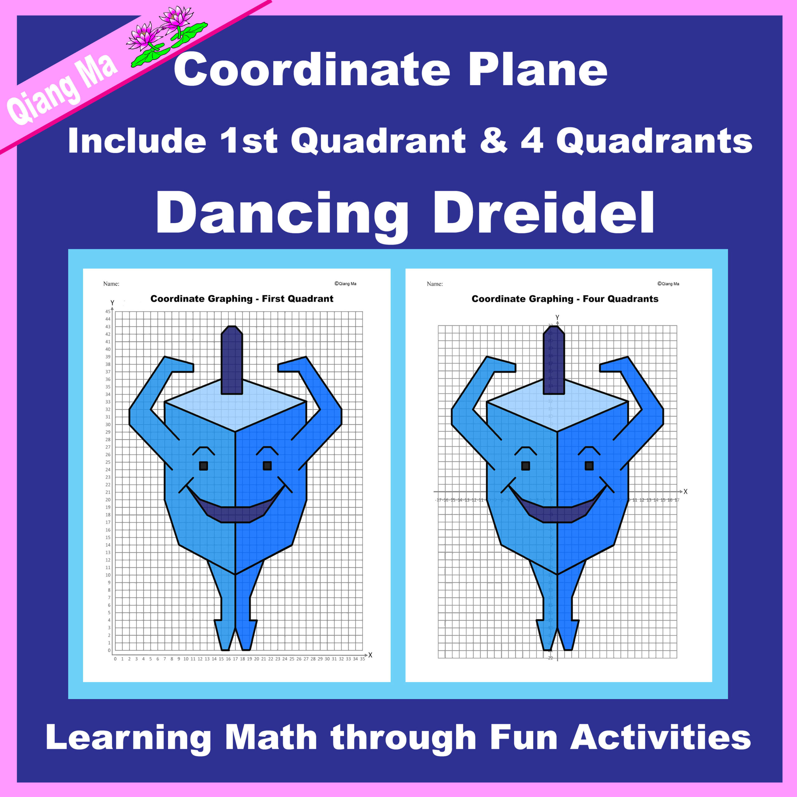 Hanukkah Coordinate Plane Graphing Picture: Dancing Dreidel | Made By ...