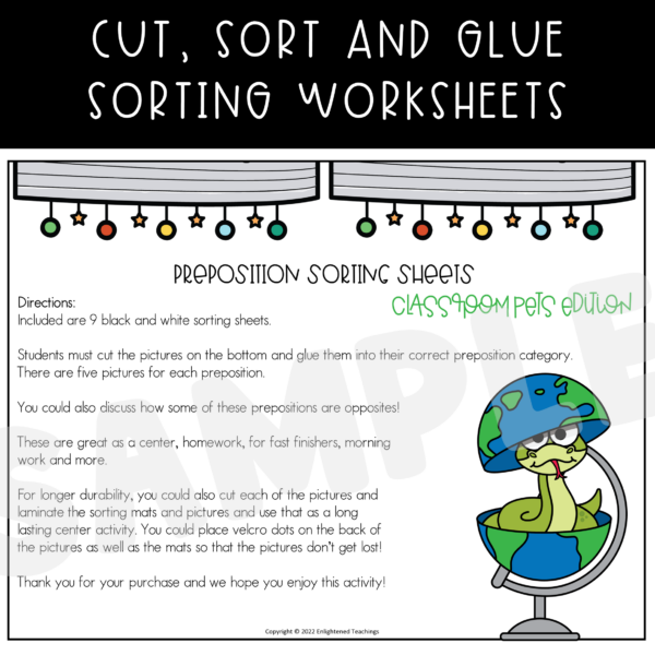 School Preposition Sort Worksheets Cut Glue Paste Sorting Positional ...