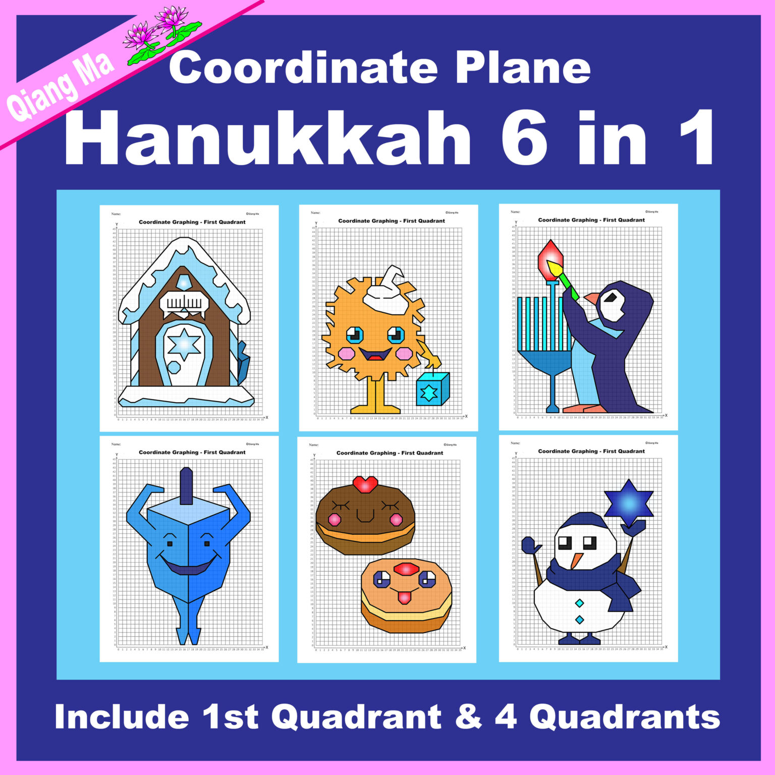 Hanukkah Coordinate Plane Graphing Picture: Hanukkah Bundle 6 in 1 ...