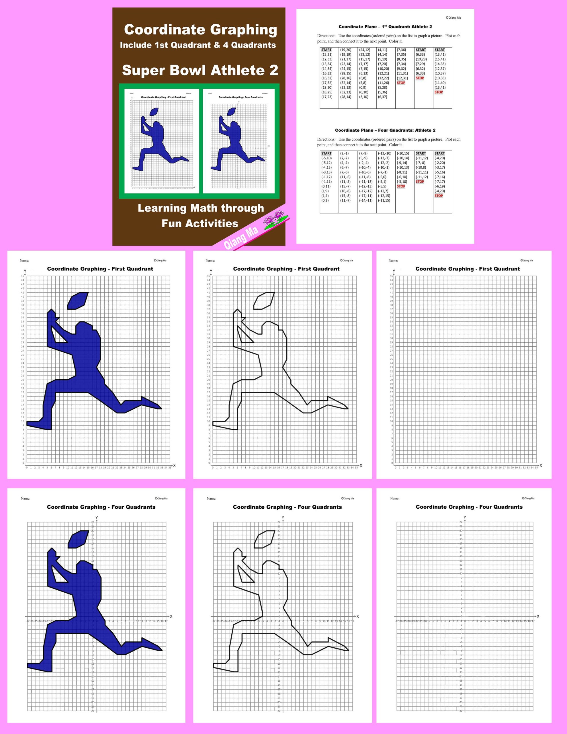 Super Bowl Coordinate Plane Graphing Picture: Athlete 2 | Made By Teachers