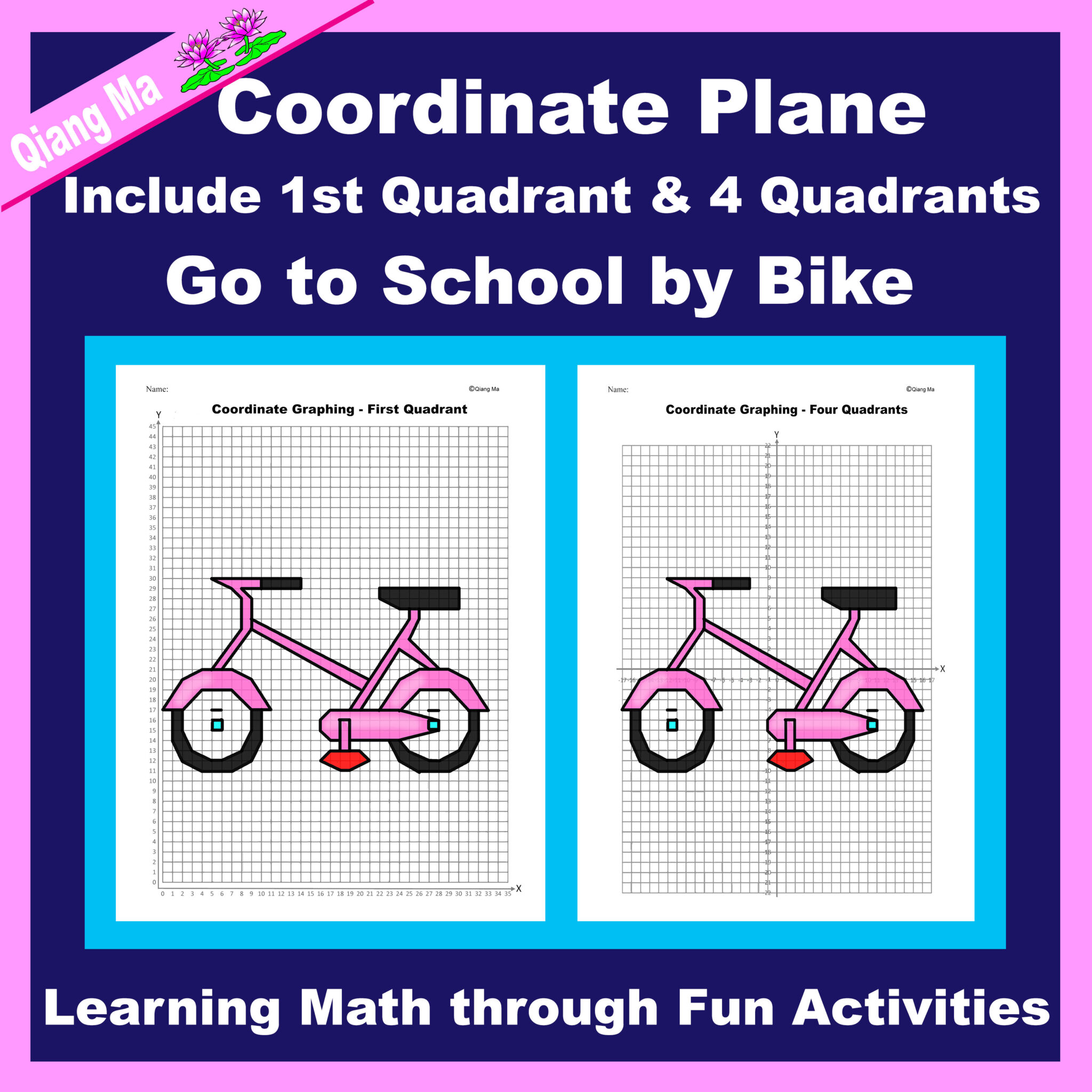 Back to School Coordinate Plane Graphing Picture: Go to School by Bike ...