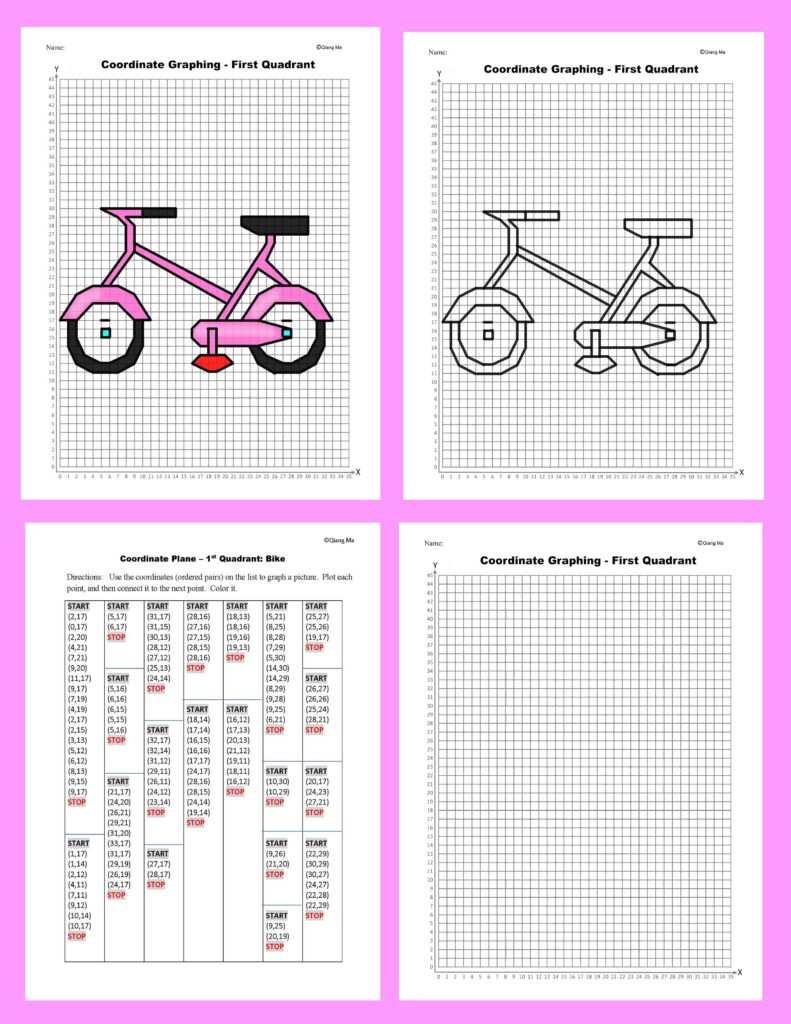 Back to School Coordinate Plane Graphing Picture: Go to School by Bike ...