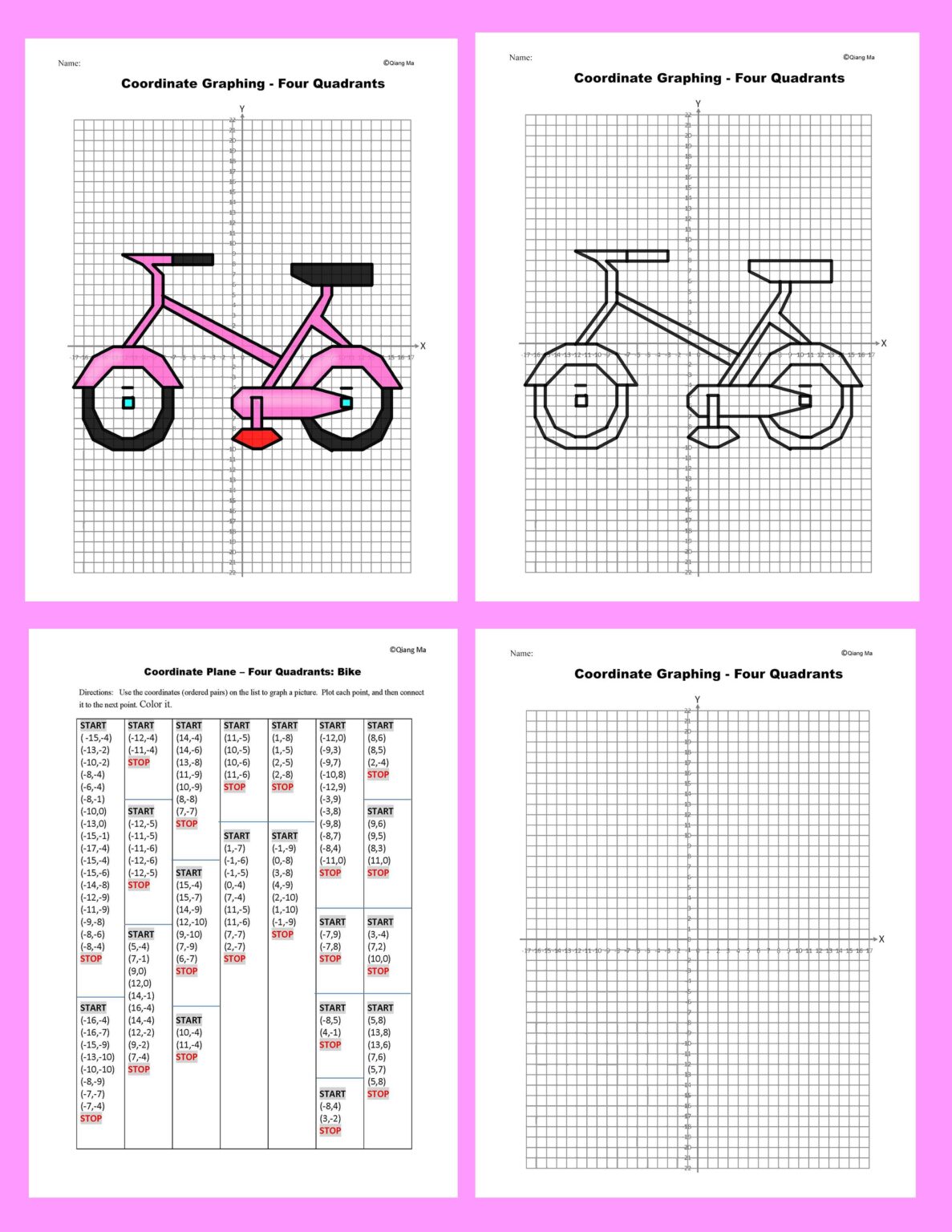 Back to School Coordinate Plane Graphing Picture: Go to School by Bike ...