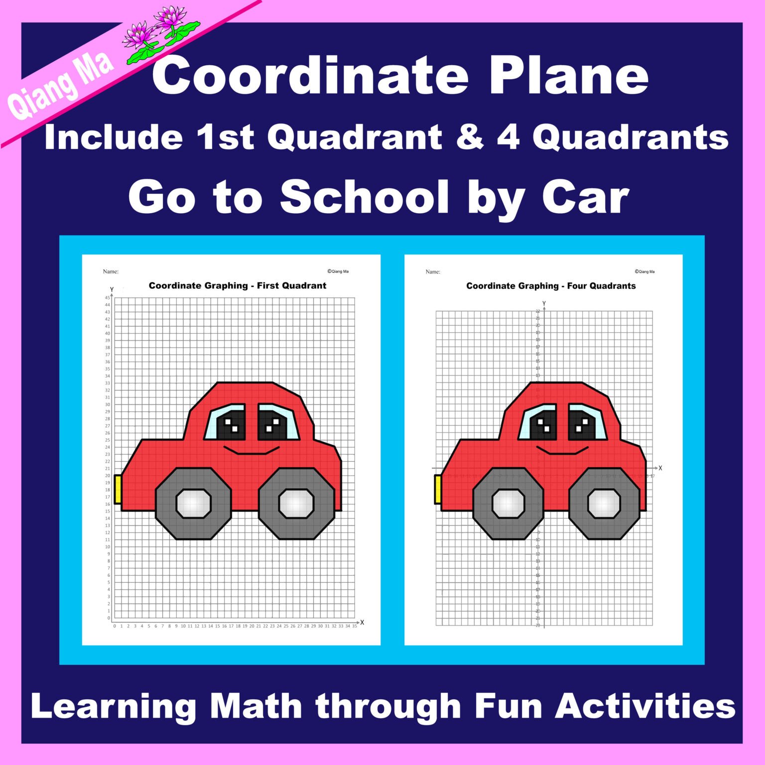 Back to School Coordinate Plane Graphing Picture: Go to School by Car ...