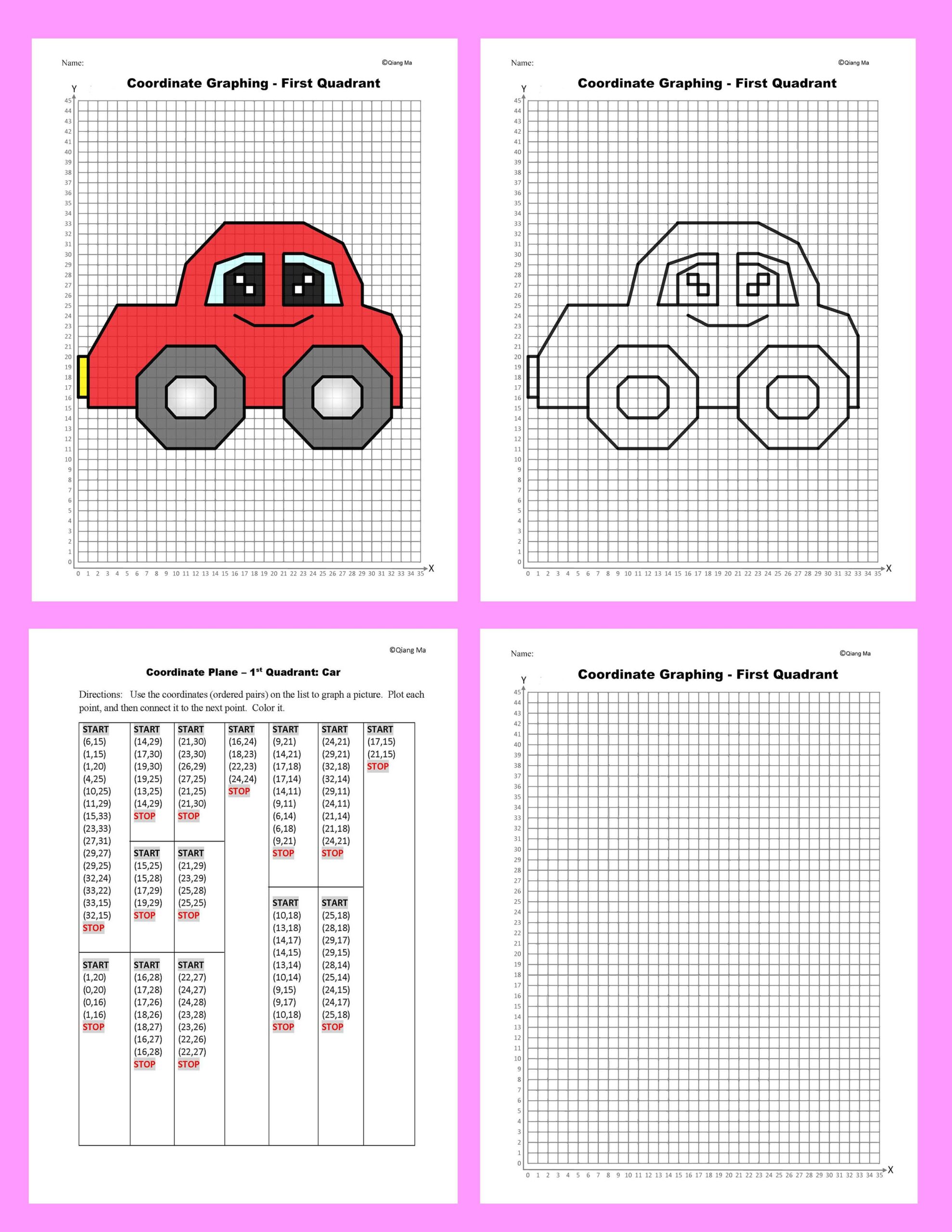 Back to School Coordinate Plane Graphing Picture: Go to School by Car ...