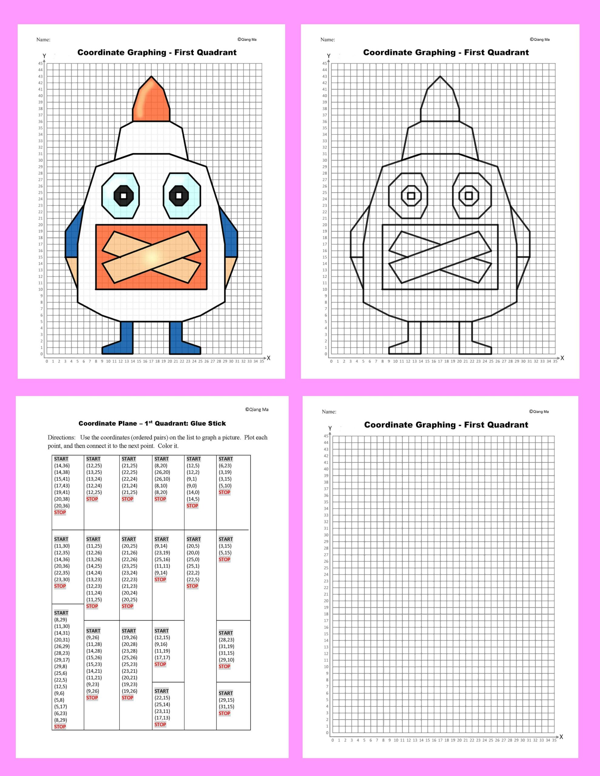 Back to School Coordinate Plane Graphing Picture: Glue Stick | Made By ...