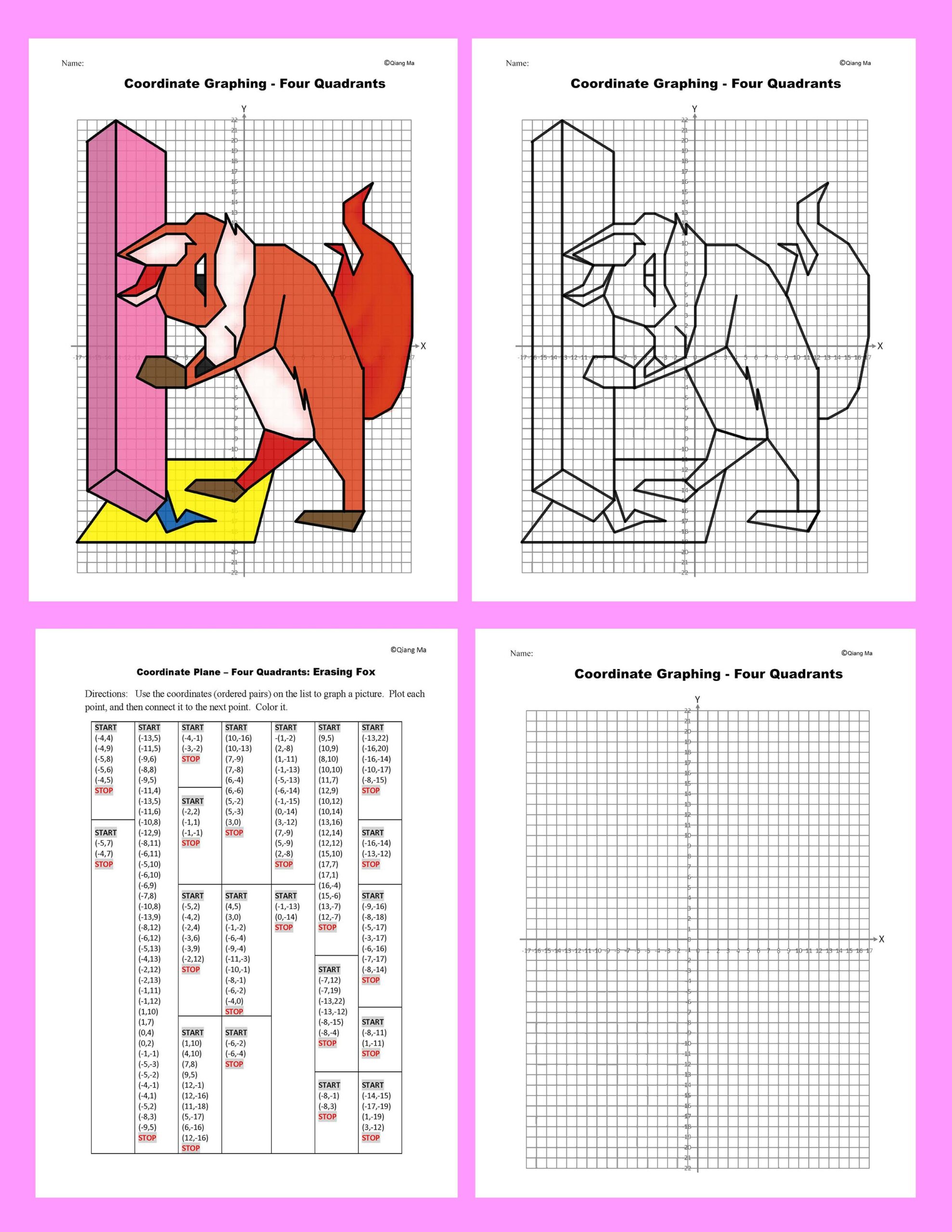 Back to School Coordinate Plane Graphing Picture: Erasing Fox - Made By ...