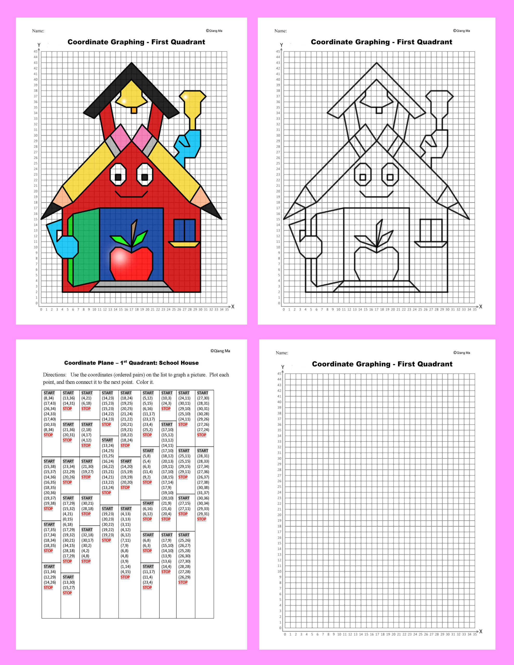 Back to School Coordinate Plane Graphing Picture: School House | Made ...