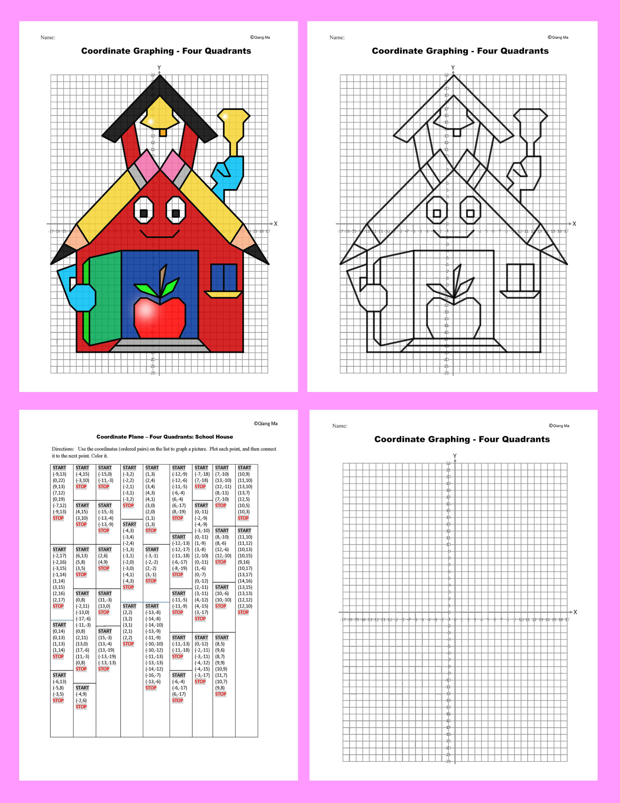 Back to School Coordinate Plane Graphing Picture: School House | Made ...
