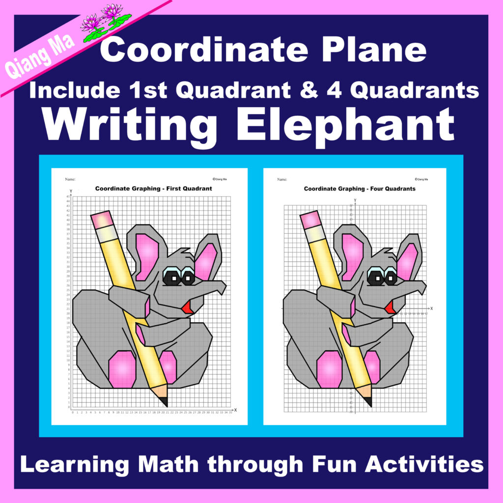 Back to School Coordinate Plane Graphing Picture: Writing Elephant ...