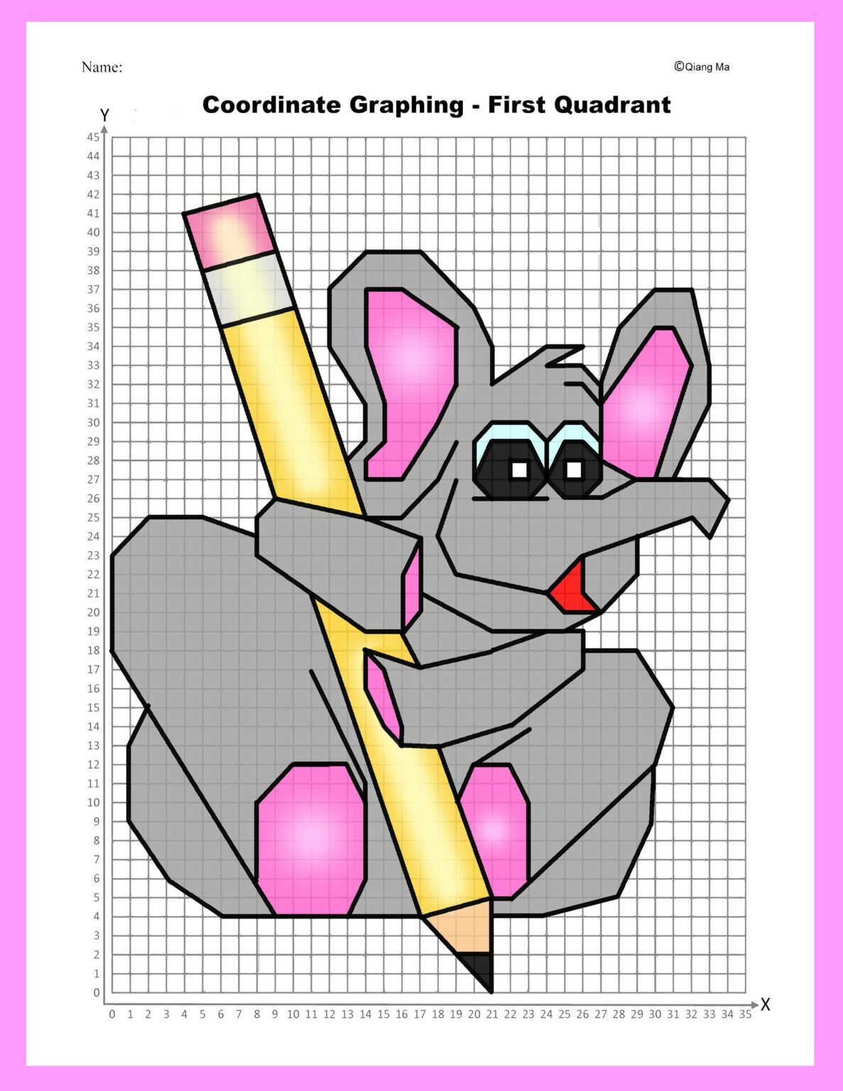 Back to School Coordinate Plane Graphing Picture: Writing Elephant ...