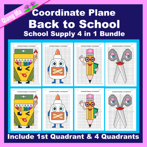 Back to School Coordinate Plane Graphing Picture: School Supply 4 in 1 ...