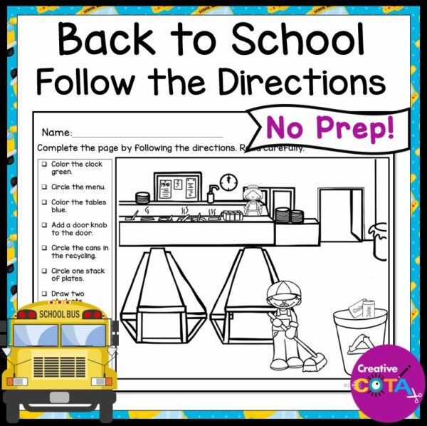 No Prep School Following Directions Coloring Activity for Listening ...